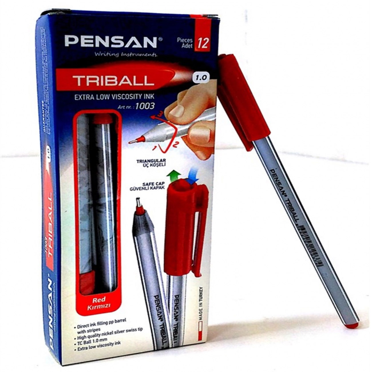 PENSAN TRİBALL TÜKENMEZ KALEM KIRMIZI 12Lİ