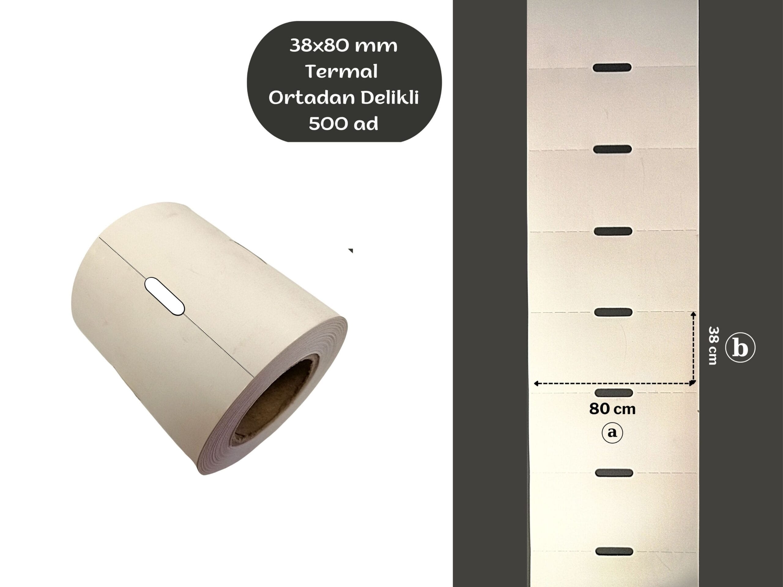 38×80 Termal Karton Raf Etiketi Ortadan Çentikli